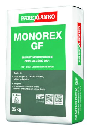 Enduit monocouche semi-allege grain fin MONOREX GF G158 sac de 25kg